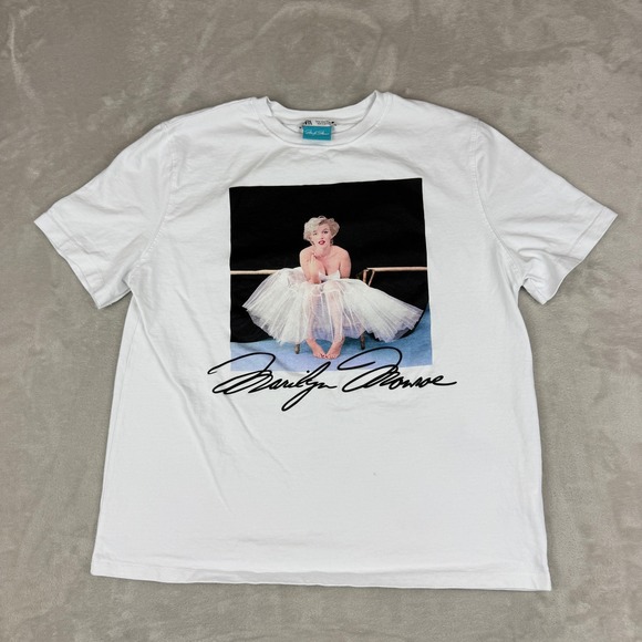Zara | Shirts | Zara X Marilyn Monroe Tshirt Mens M White Ballerina ...